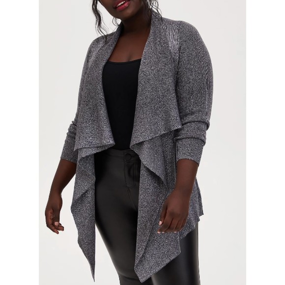 torrid | Sweaters | Torrid Black Silver Gray Metallic Cardigan Drape ...